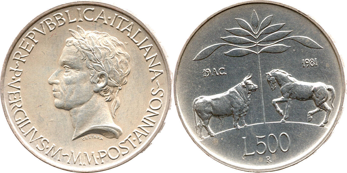 Italien 500 Lire 1981 2000. Todestag Publio Virgilio Marone, Laura ...