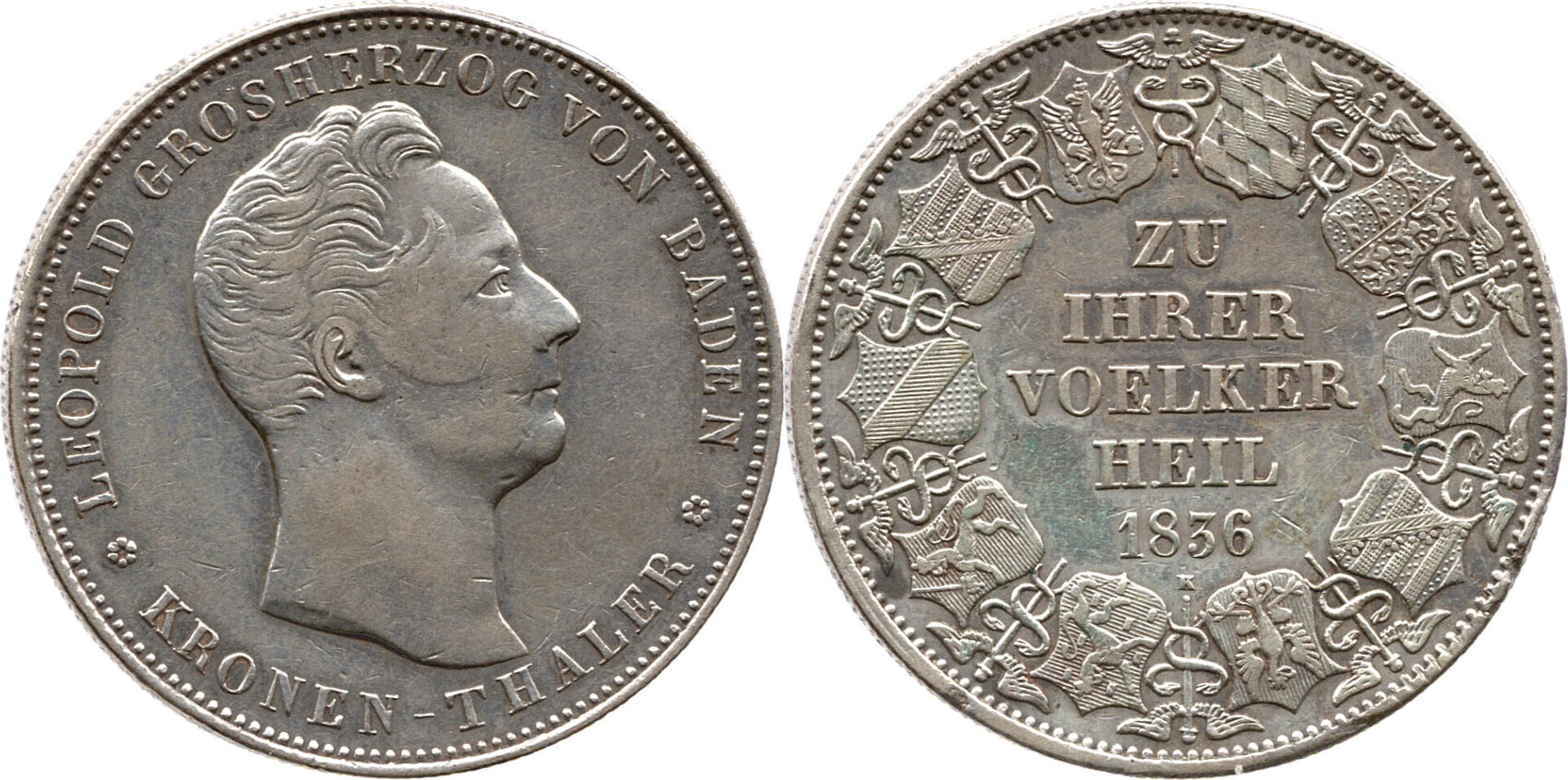 Herzogtum Baden 1 Thaler 1836 Auf den Abschluss des Deutschen ...