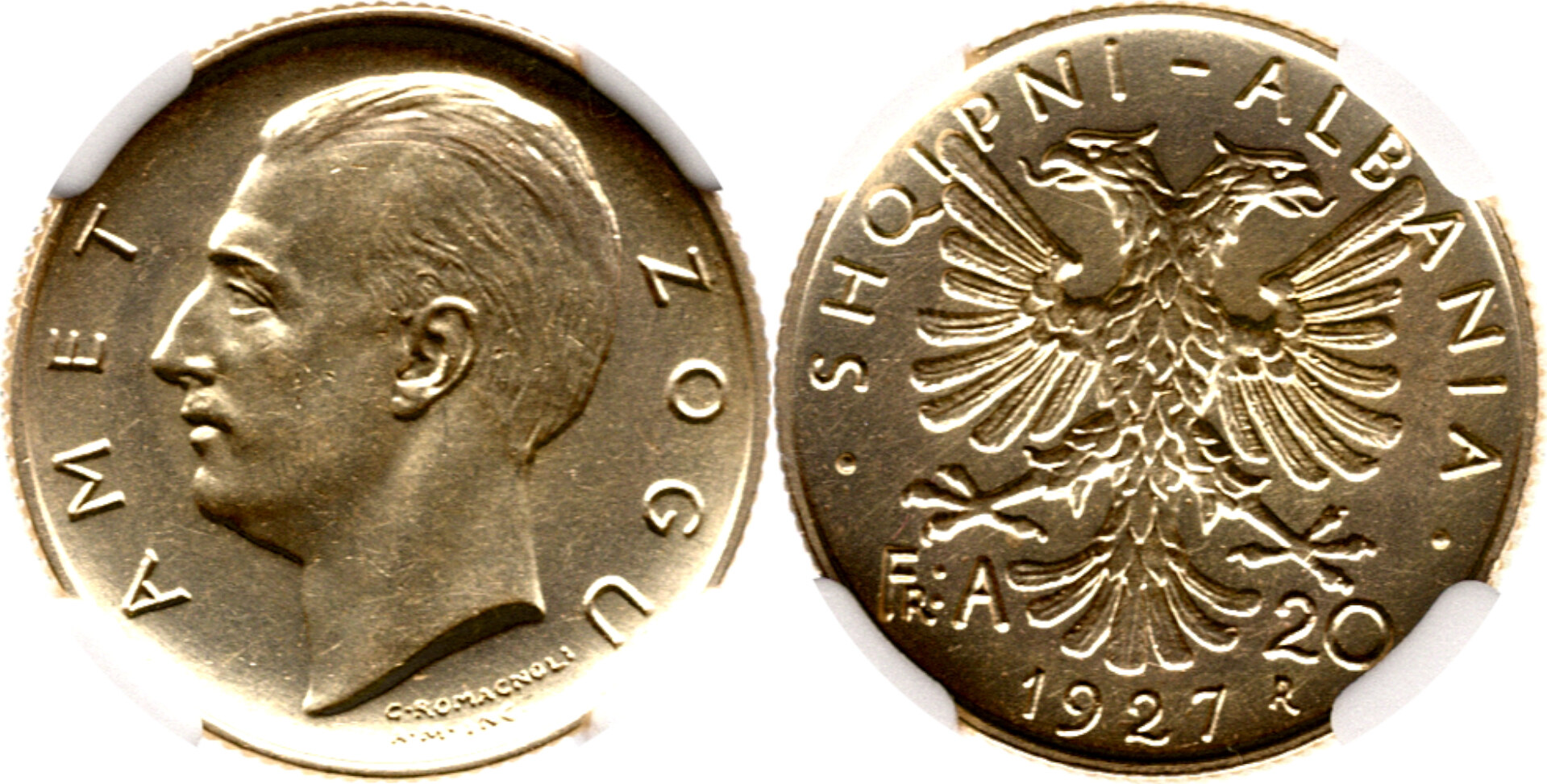 Albanien 20 Franga 1927 R Zog I, Albania First Republic 1925-1928, AMET ...