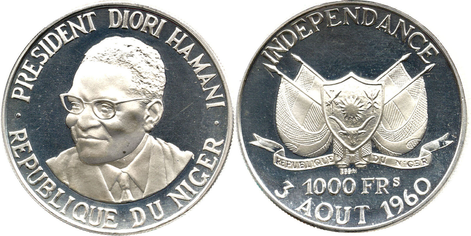 Niger 1000 Francs 1960 Essai, Diori Hamani, Unabhängigkeit, Erster ...
