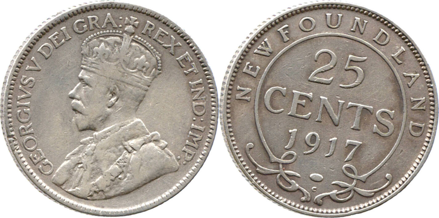 Kanada 25 Cent 1917 C König George V, Neufundland, Ottawa VF+ | MA-Shops
