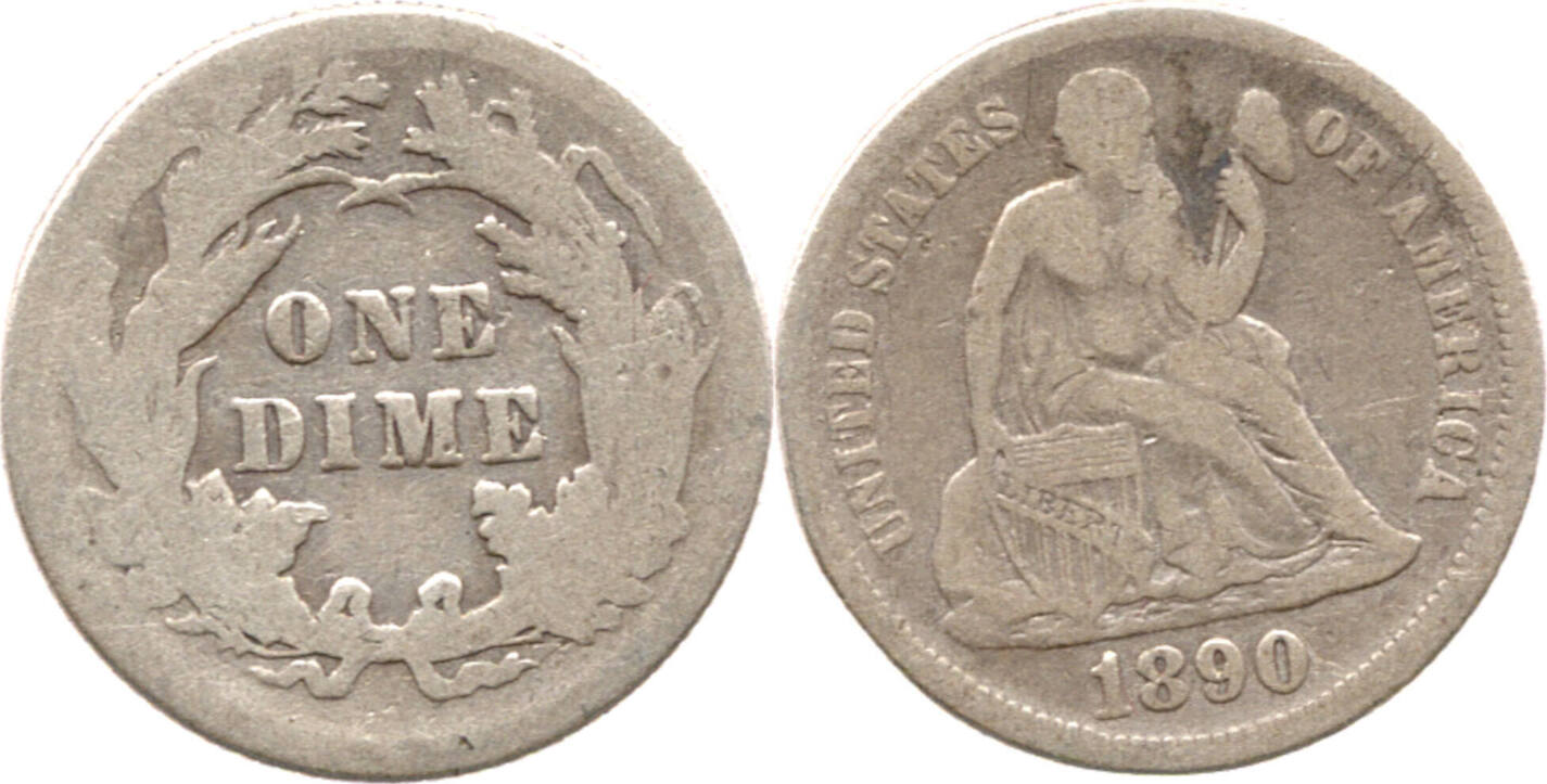 USA 1 Dime 1890 Seated Liberty, Philadelphia, 10 Cents VF- | MA-Shops