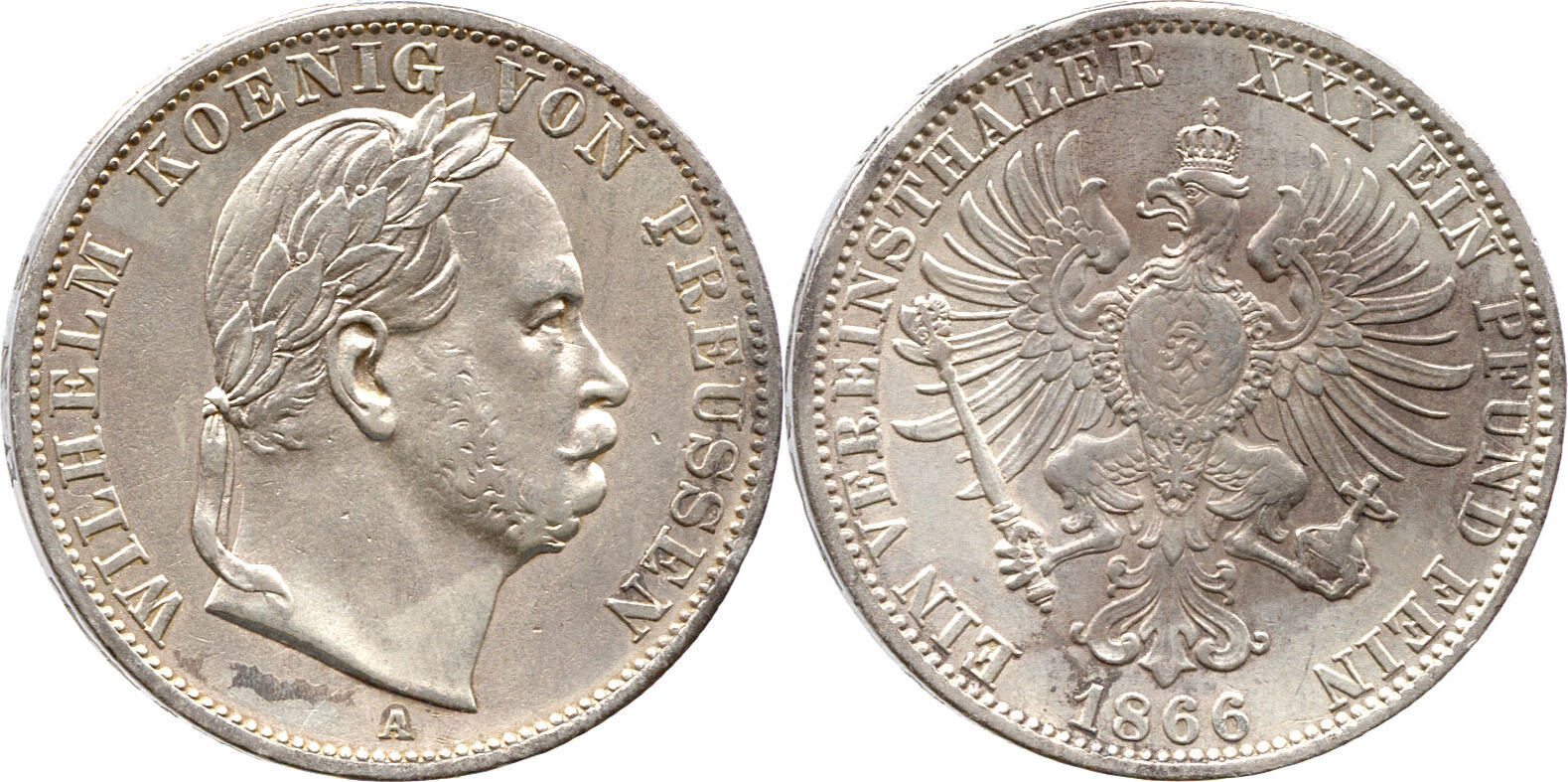 Preussen 1 Vereinsthaler 1866 Wilhelm I. 1861 - 1888, XXX Ein Pfund ...