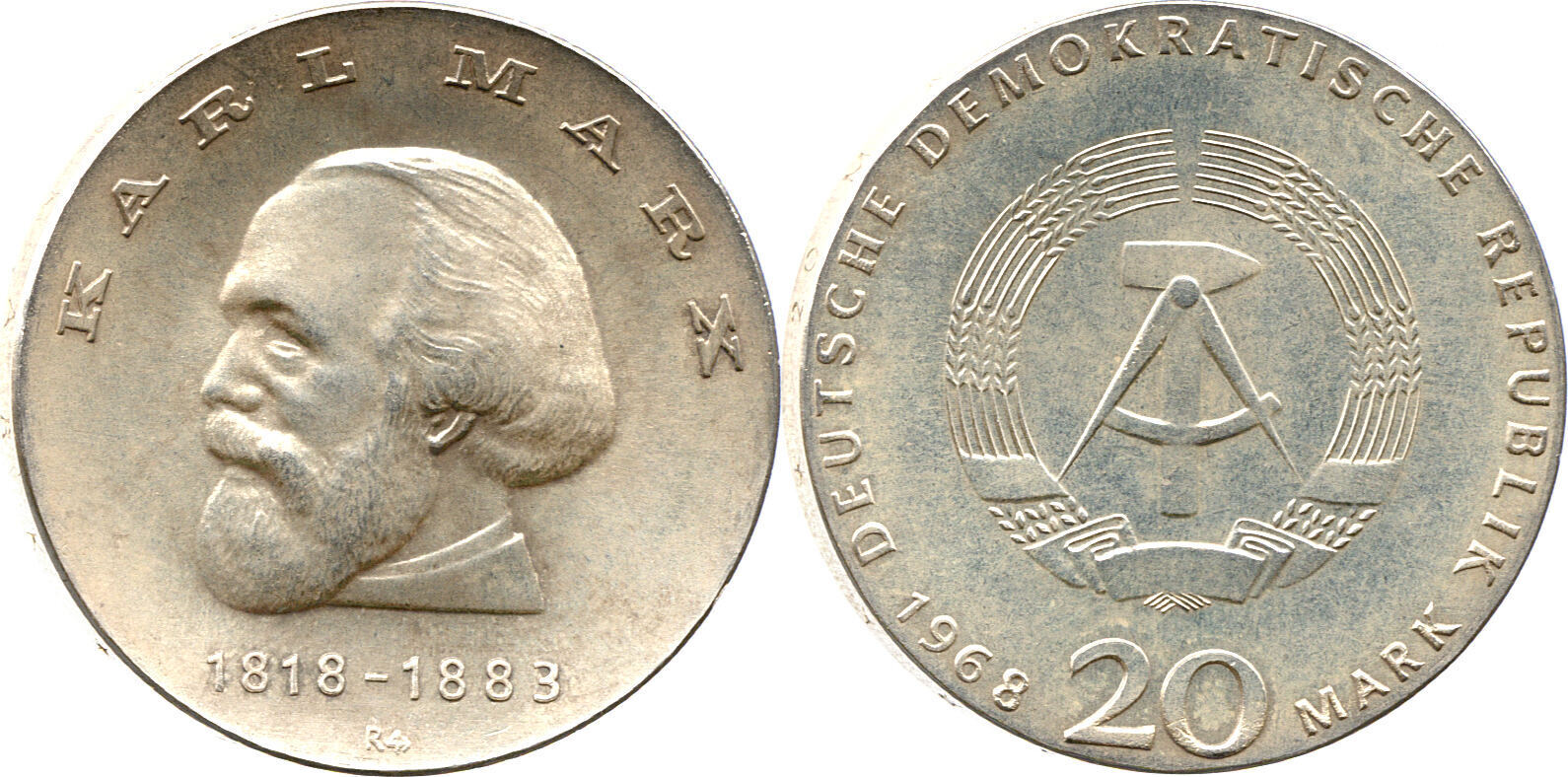Deutsche Demokratische Republik / DDR 20 Mark 1968 150. Geburtstag von ...