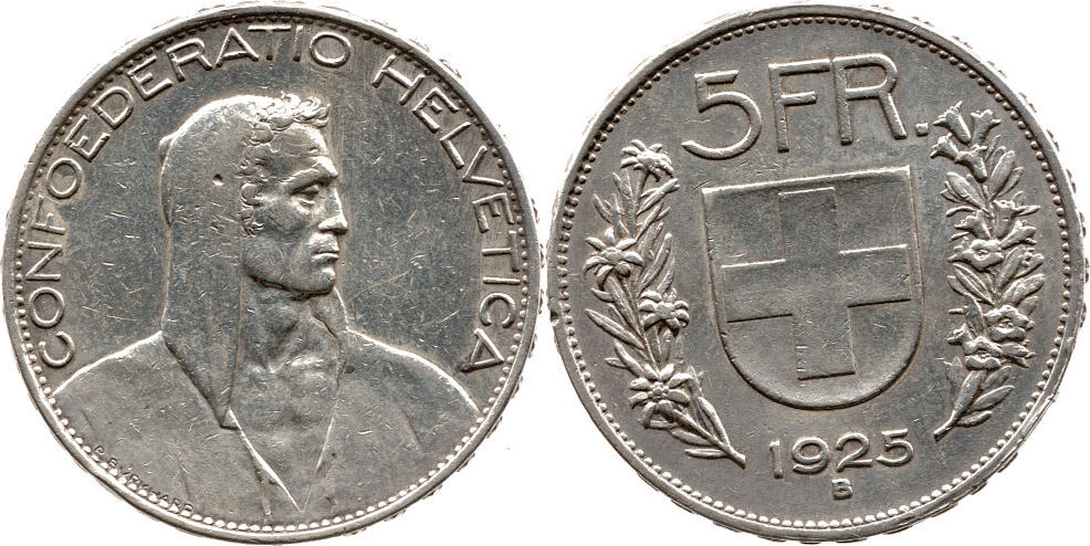 Schweiz 5 Franken 1925 B CONFOEDERATIO HELVETICA, Bern VF- | MA-Shops