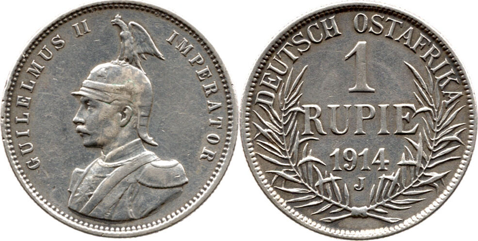 1 Rupie 1914 J GUILELMUS II IMPERATOR, DEUTSCH OSTAFRIKA, Wilhelm II ...