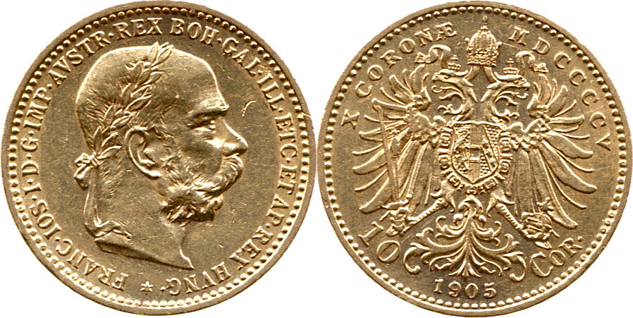 Österreich 10 Kronen 1905 KB 10 Crowns, 10 Koronás, 10 Korona, X ...