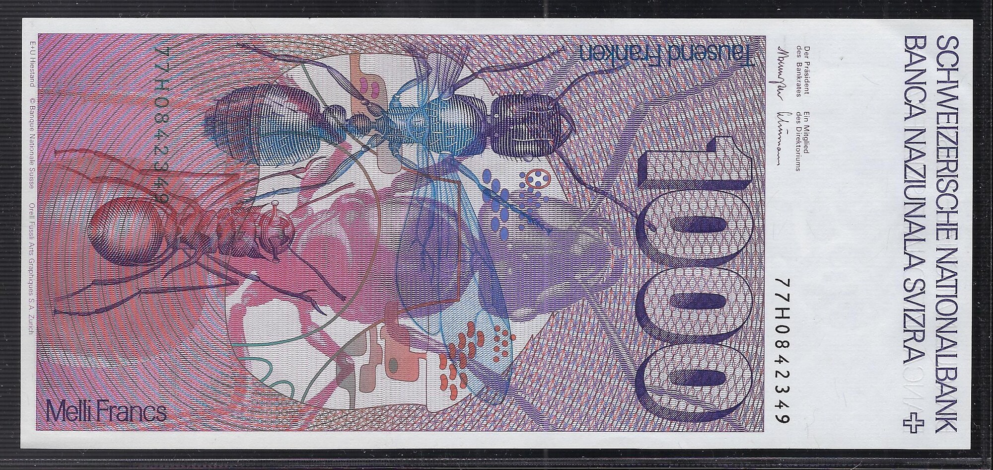 SVIZRA. SVIZZERA. SCHWEIZ. SUISSE. 1000 Francs (19)77 Auguste Forel ...