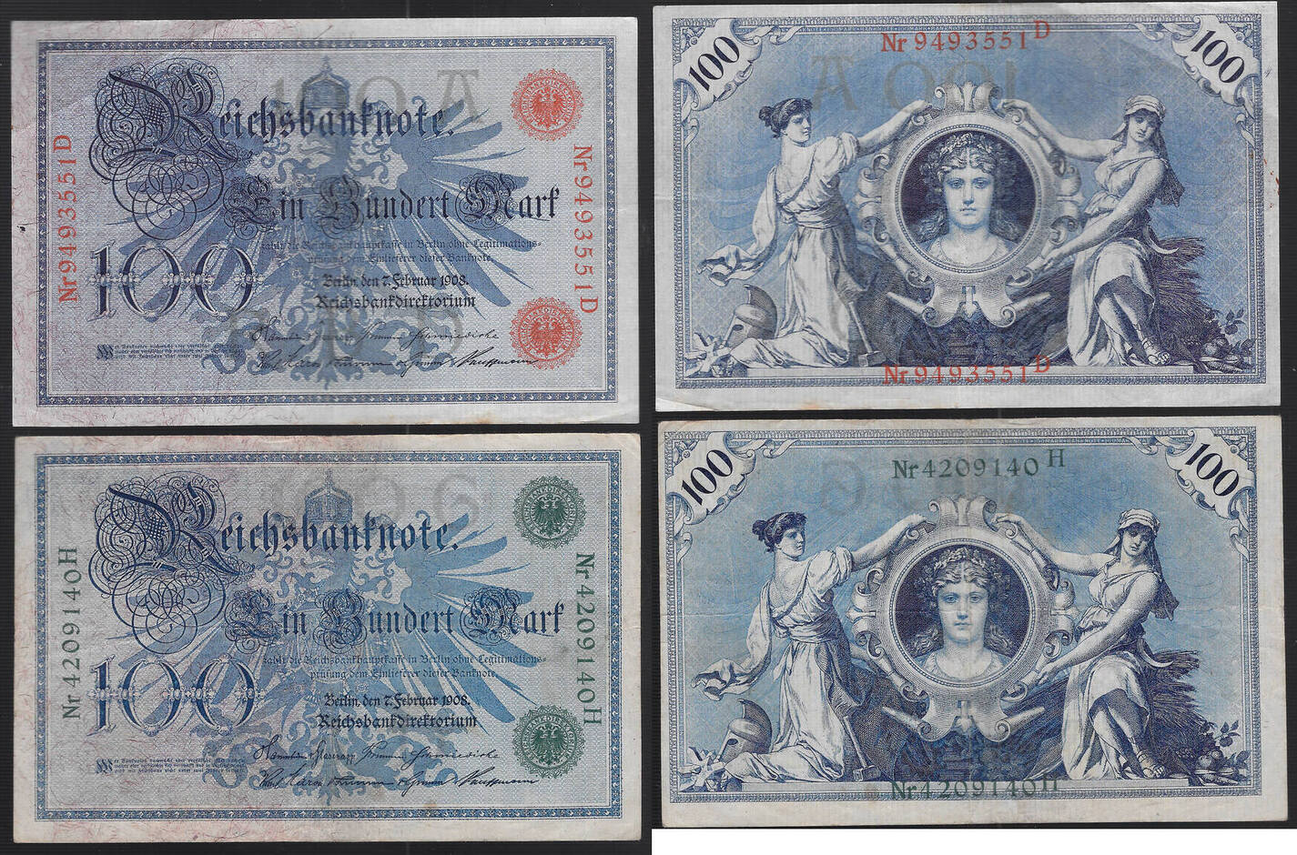DEUTSCHLAND/ALLEMAGNE. 100 Mark 1908 Légèrement décalé au Rv. Leicht ...