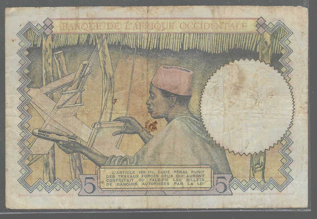 AOF. AFRIQUE OCCIDENTALE FRANÇAISE. 5 Francs. 27/04/1939. Serie: S.6563 ...