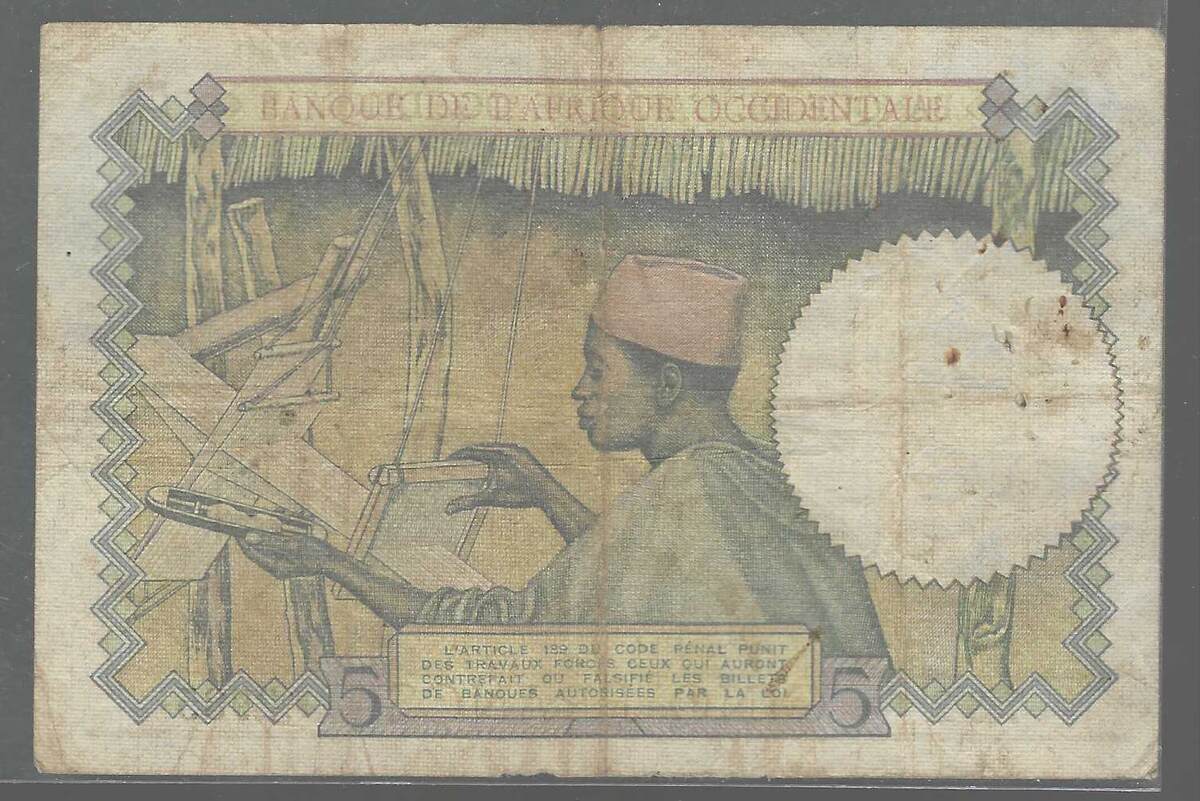 AOF. AFRIQUE OCCIDENTALE FRANÇAISE. 5 Francs. 15/03/1937. Serie: G.2985 ...