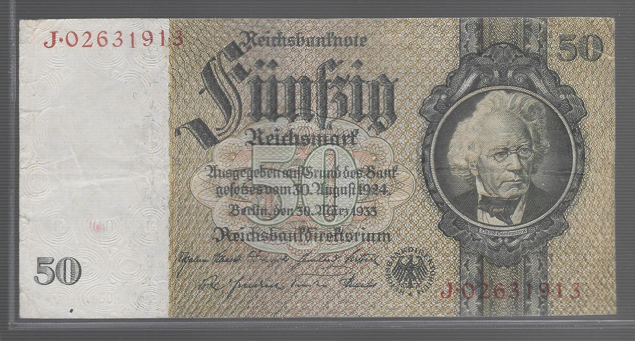 ALLEMAGNE 50 Reichsmark 1933 "Série J" VF- | MA-Shops