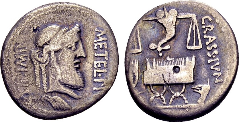 Denarius Roman Republic. Caecilius Metellus and Licinius Crassus. AR ...