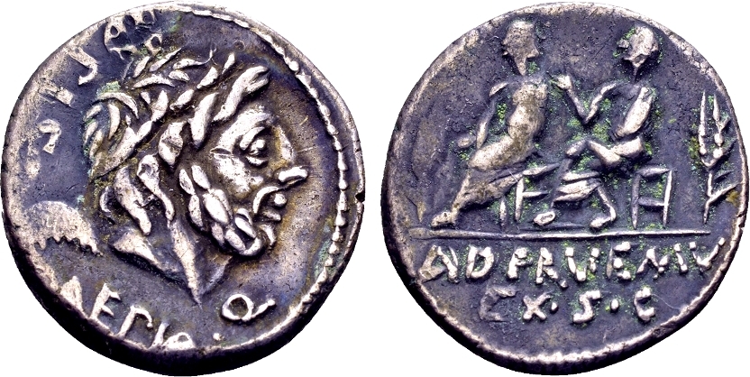 Roman Republic. L. Calpurnius Piso Caesoninus, AR Denarius (18mm, 3.96 ...