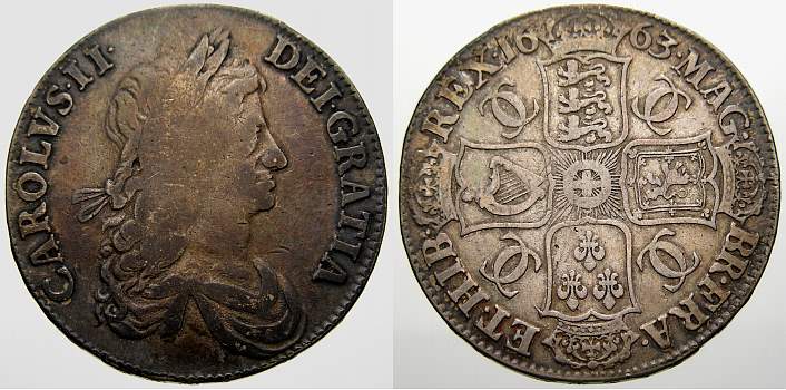 Großbritannien Silver Crown 1663 Charles II. 1660-1685. Selten. F-VF ...