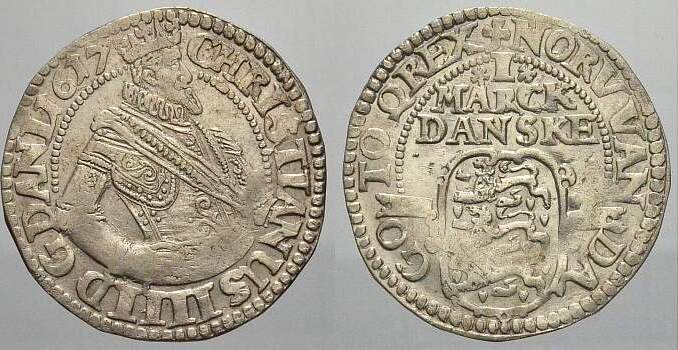 Dänemark 1 Mark 1617 Christian IV. 1588-1648. Fast vorzüglich mit ...