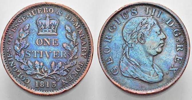 Britisch-Guiana 1 Stiver 1813 B Essequibo und Demerara 1760-1820 ...