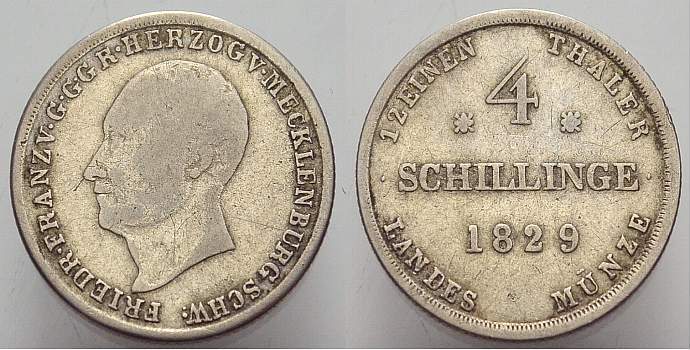 Mecklenburg-Schwerin 4 Schillinge 1829 Friedrich Franz I. 1785-1837. Fast sehr F-VF | MA-Shops