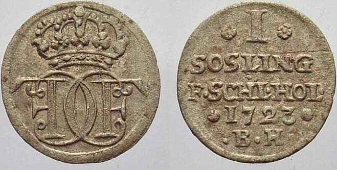 Schleswig-Holstein-Gottorp Sosling 1723 Karl Friedrich 1702-1739. VF+ ...
