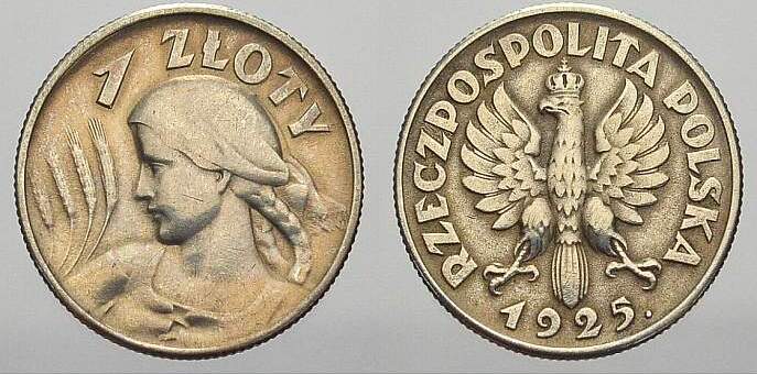 Polen-Republik 1918-1939 1 Zloty 1925 Republik Polen 1918-1939. Fast vorzüglich | MA-Shops
