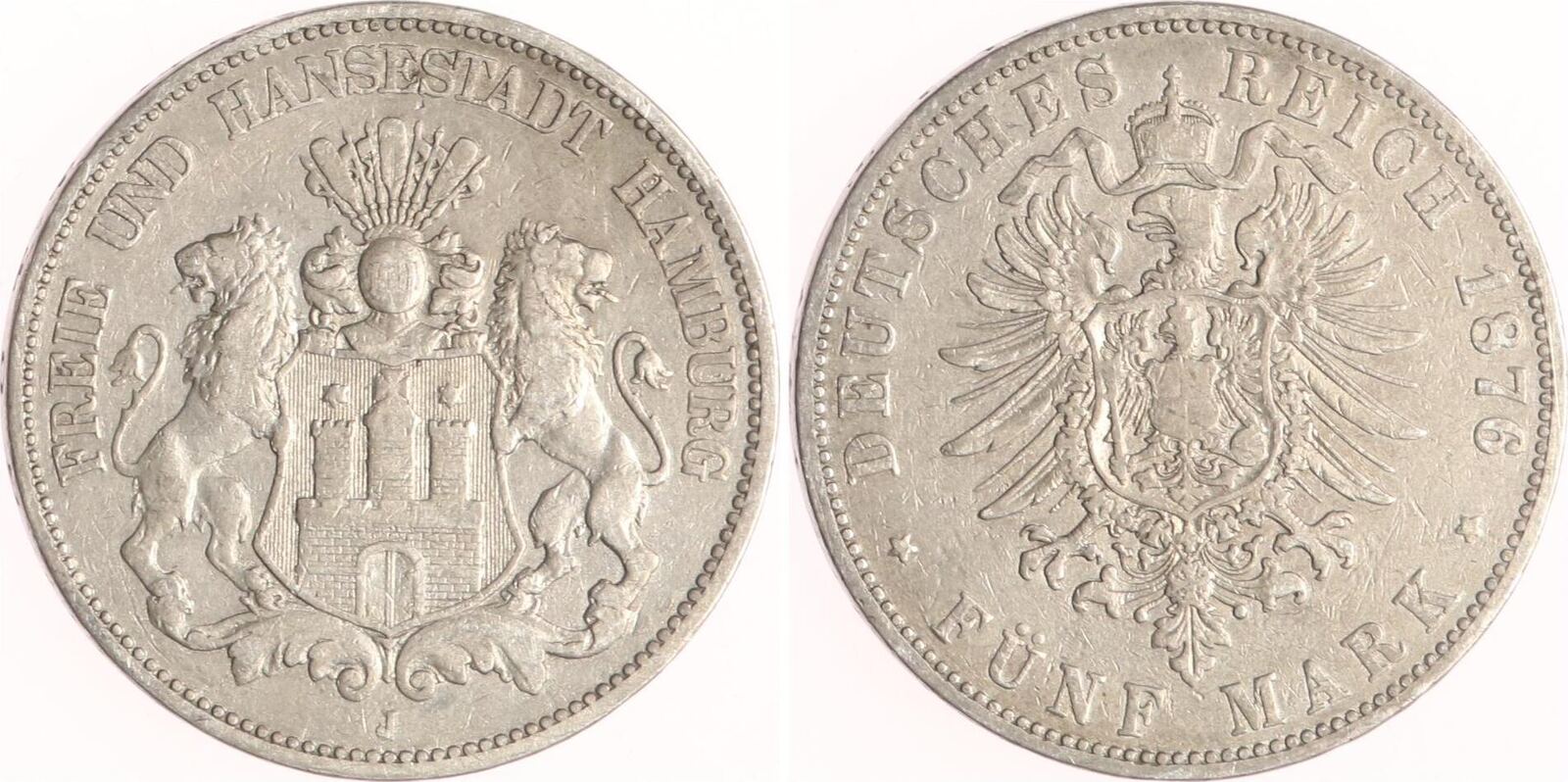 Hamburg 5 Mark 1876 J VF | MA-Shops