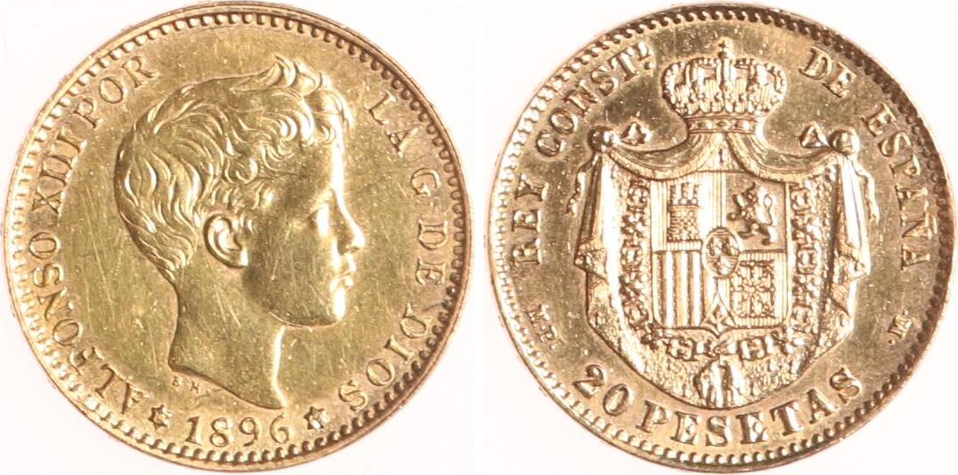 Spanien 20 Pesetas 1896 (1962) Alfonso XIII. 1886-1931. VF-EF | MA-Shops
