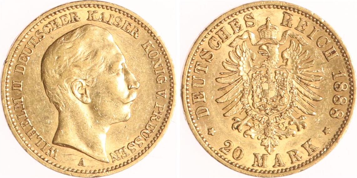 Preussen 20 Mark 1888 A Wilhelm II. 1888-1918. VF-EF | MA-Shops