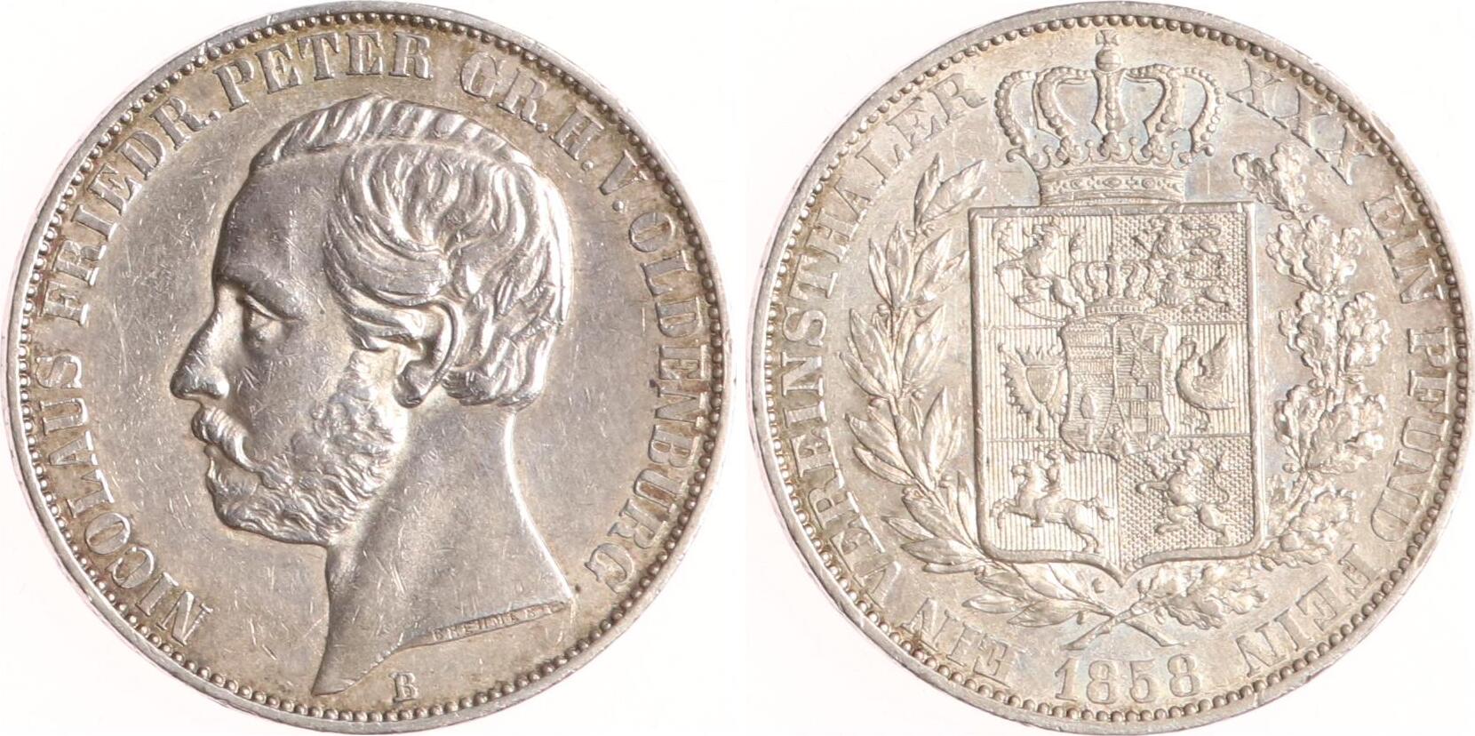 Oldenburg Taler 1858 Nicolaus Friedrich Peter 1853-1900. VF-EF | MA-Shops