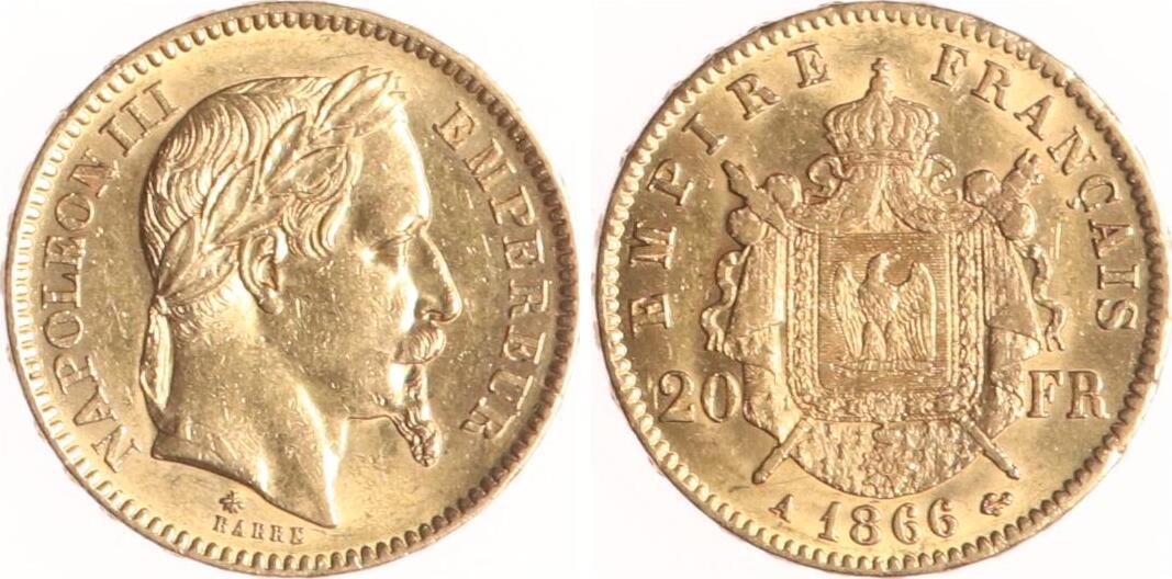 Frankreich 20 Francs 1866 A Napoleon III. 1852-1870. EF | MA-Shops