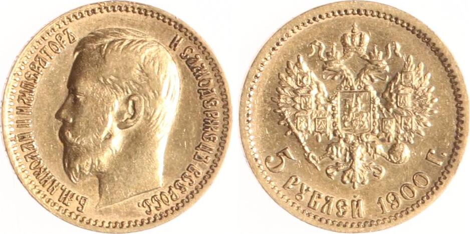 Russland 5 Rubel 1900 Nikolaus II. 1894-1917. VF-EF | MA-Shops