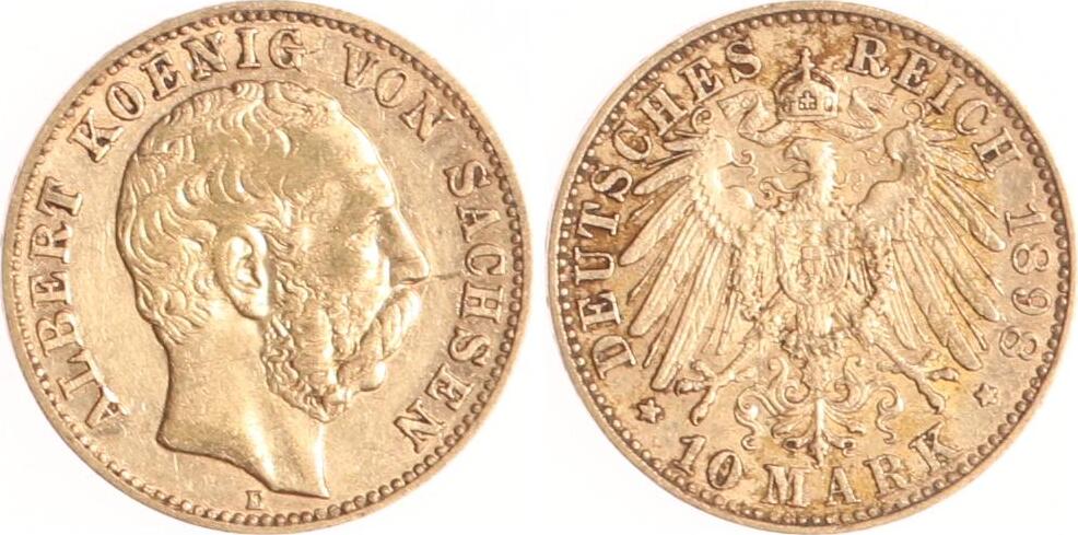 Sachsen 10 Mark 1898 E Albert 1873-1902. VF, feine Kratzer | MA-Shops