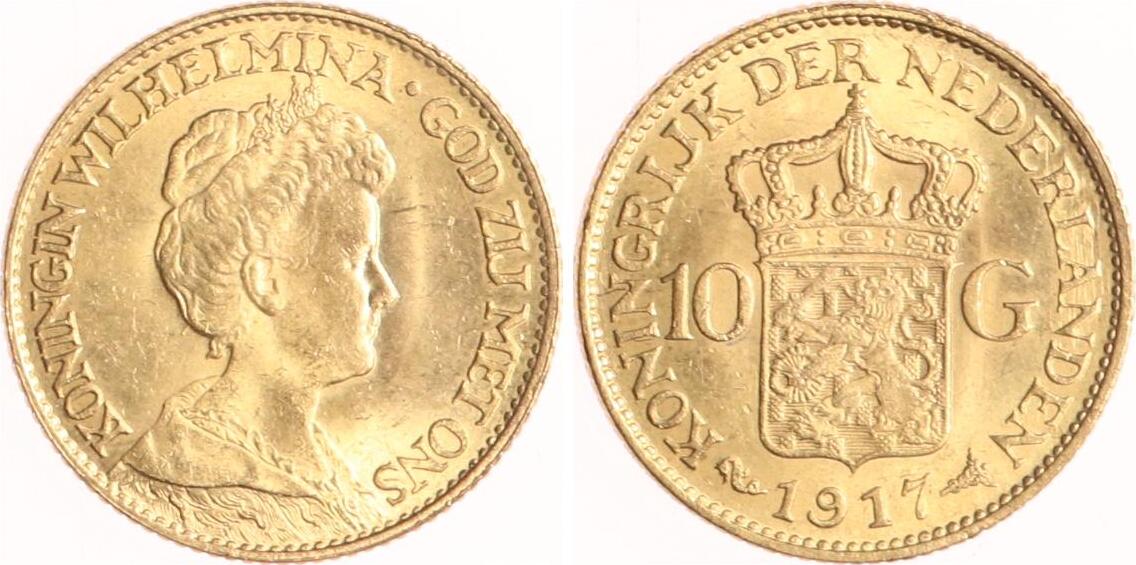 Niederlande 10 Gulden 1917 Wilhelmina 1890-1948. UNC- | MA-Shops