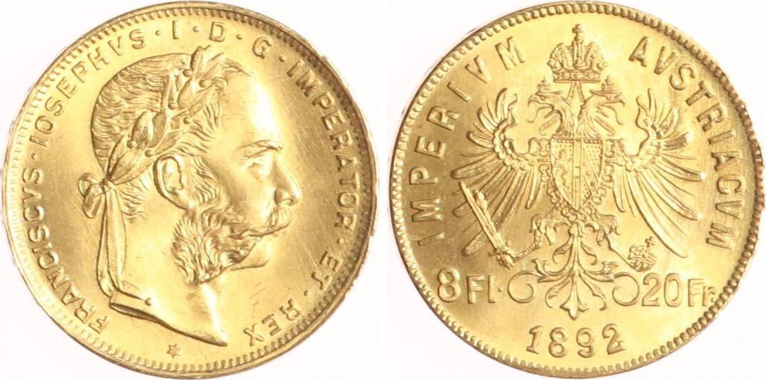 Österreich 8 Florin 1892 Franz Joseph I. 1848-1916. CH UNC | MA-Shops