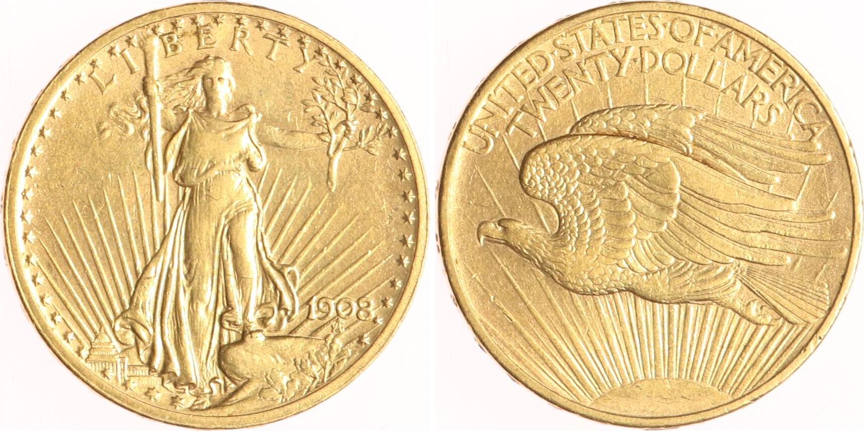 USA 20 Dollars 1908 Saint-Gaudens. EF | MA-Shops