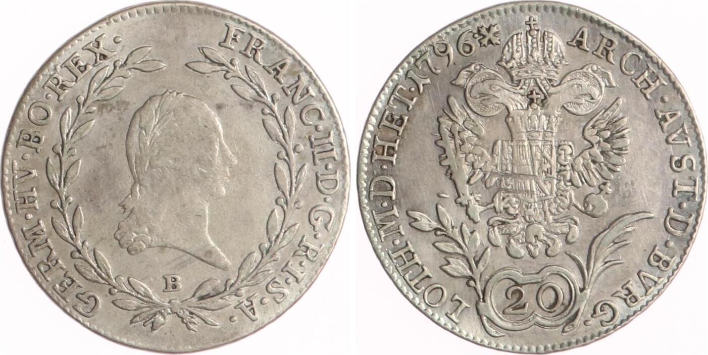 Haus Habsburg 20 Kreuzer 1796 Franz II.(I.) 1792-1835. VF+ | MA-Shops