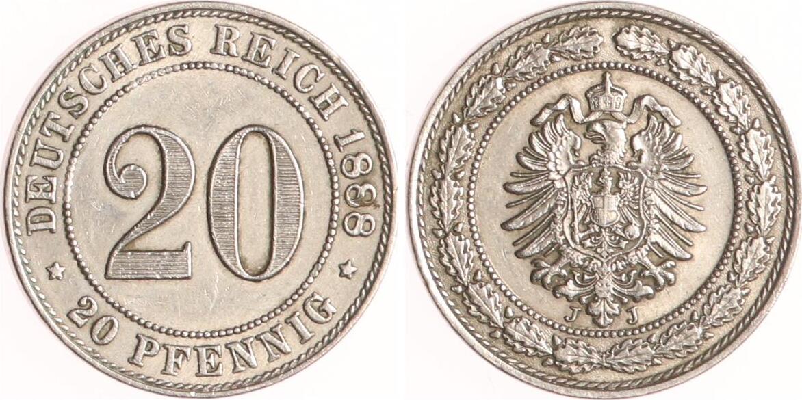 Kaiserreich 20 Pfennig 1888 J VF-EF | MA-Shops