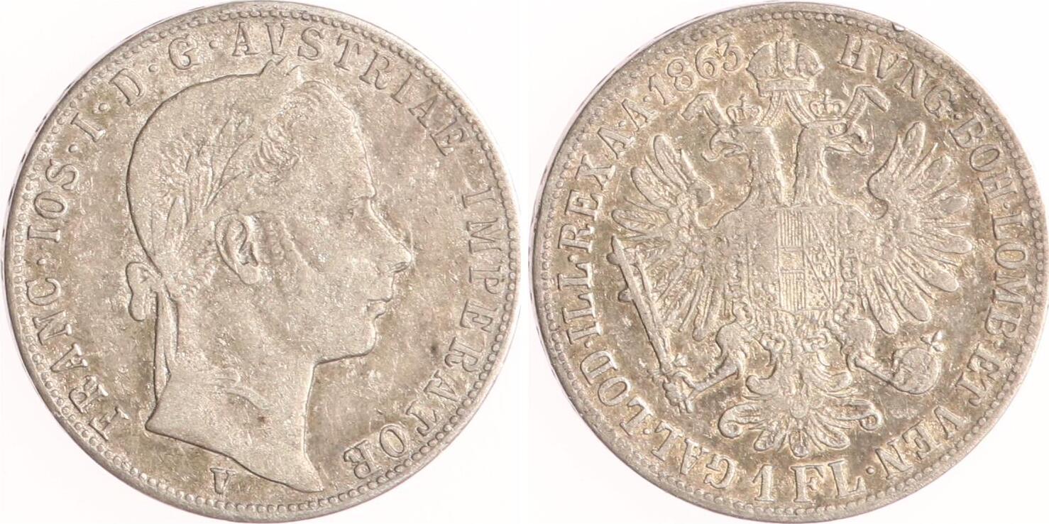 Österreich 1 Florin 1863 V Franz Joseph I. 1848-1916. VF- | MA-Shops