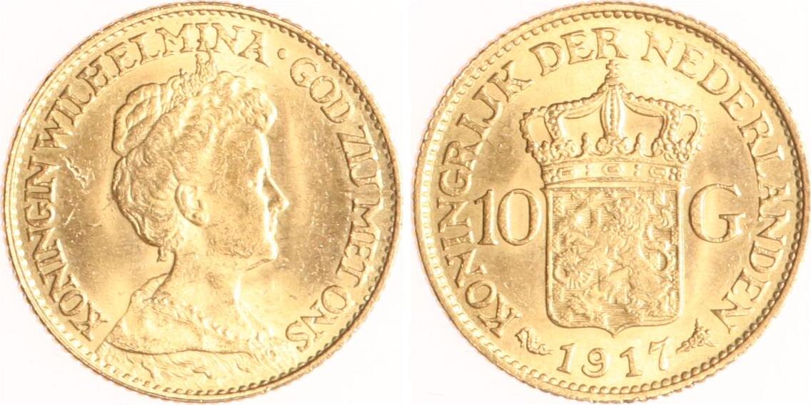 Niederlande 10 Gulden 1917 Wilhelmina 1890-1948. UNC- | MA-Shops
