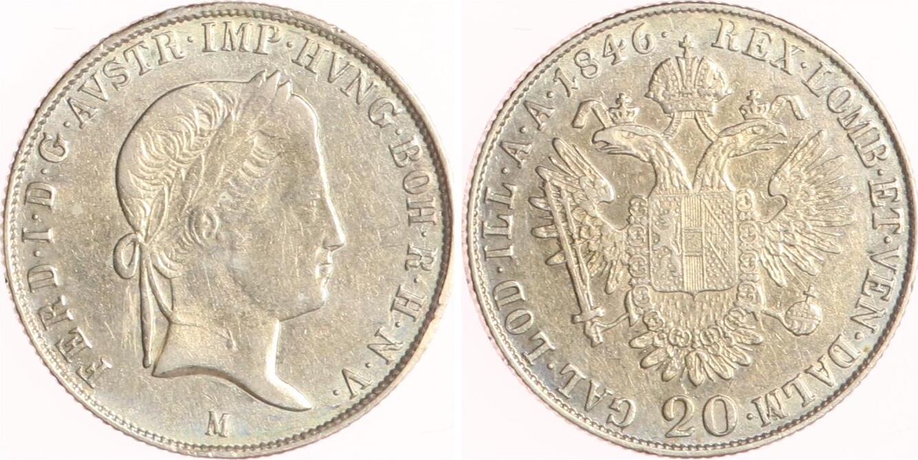 Österreich 20 Kreuzer 1846 M Ferdinand I. 1835-1848 VF-EF | MA-Shops