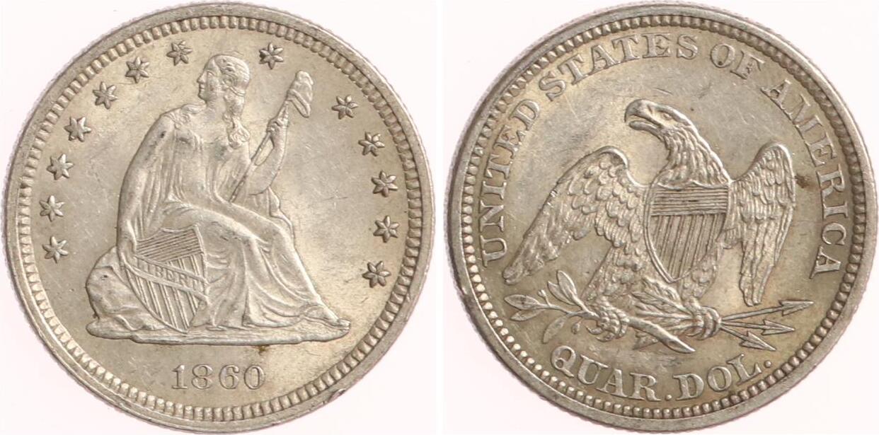 USA Quarter Dollar 1860 Seated Liberty. EF | MA-Shops