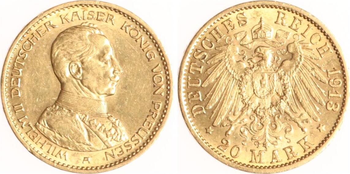 Preussen 20 Mark 1913 A Wilhelm II. 1888-1918. EF | MA-Shops