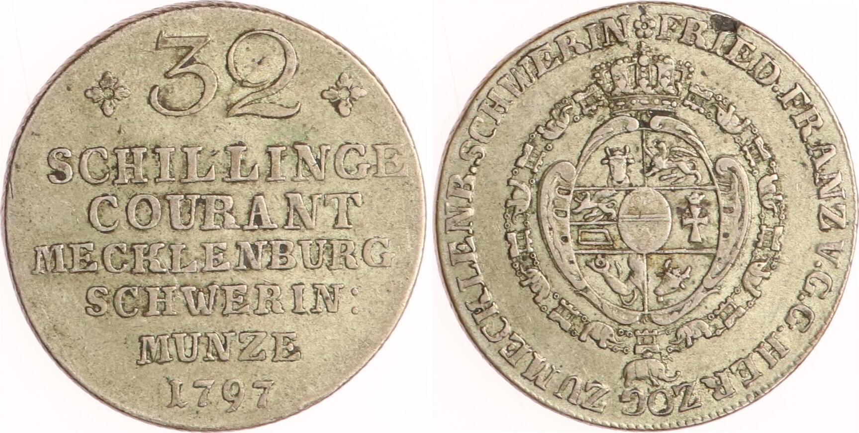 Mecklenburg-Schwerin 32 Schillinge 1797 Friedrich Franz I. 1785-1837. VF, winziger ...