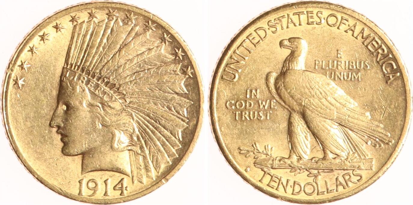 USA 10 Dollars 1914 S Indian Head. VF-EF | MA-Shops