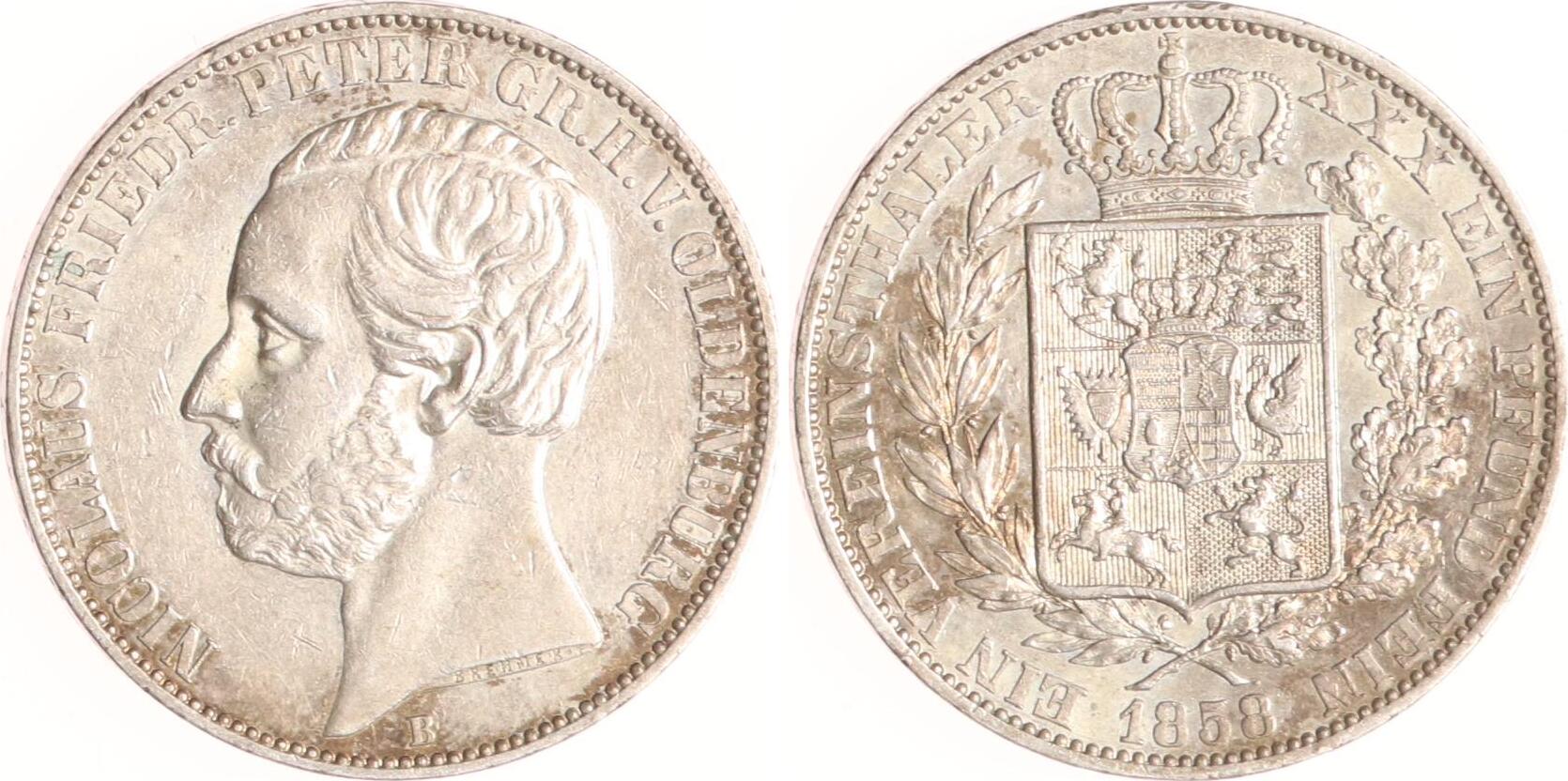 Oldenburg Taler 1858 Nicolaus Friedrich Peter 1853-1900. VF-EF | MA-Shops