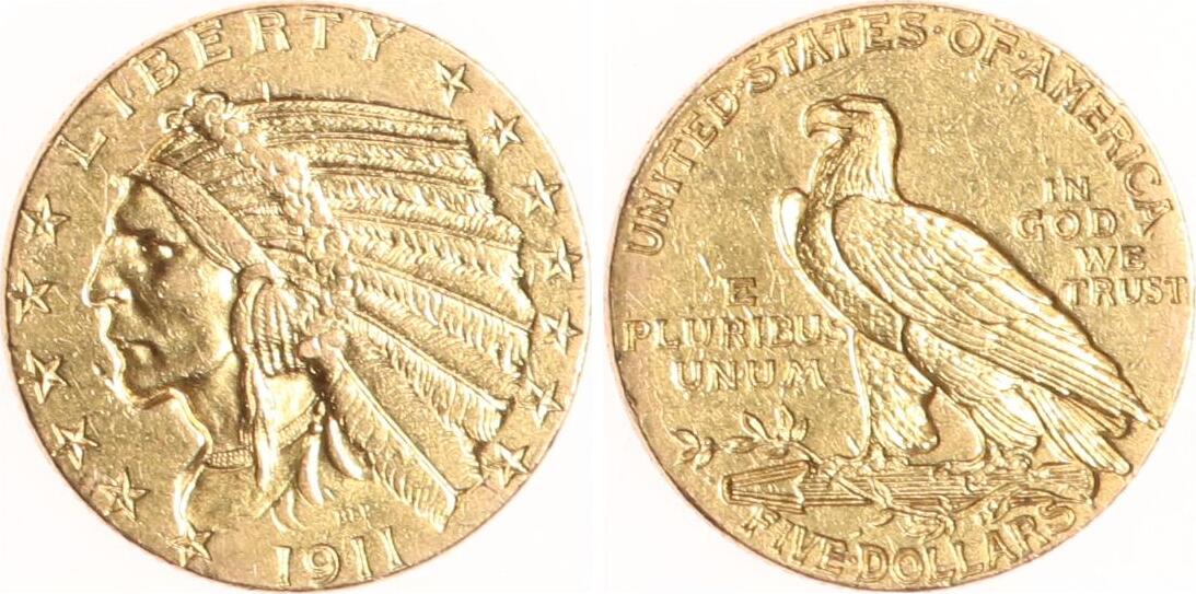USA 5 Dollars 1911 Indian Head. VF-EF | MA-Shops