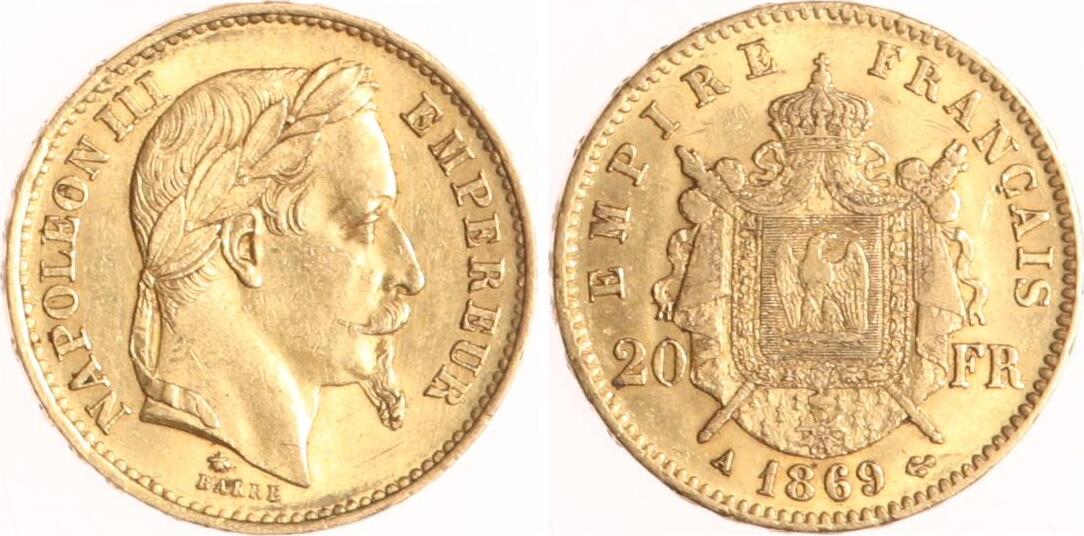 Frankreich 20 Francs 1869 A Napoleon III. 1852-1870. EF | MA-Shops