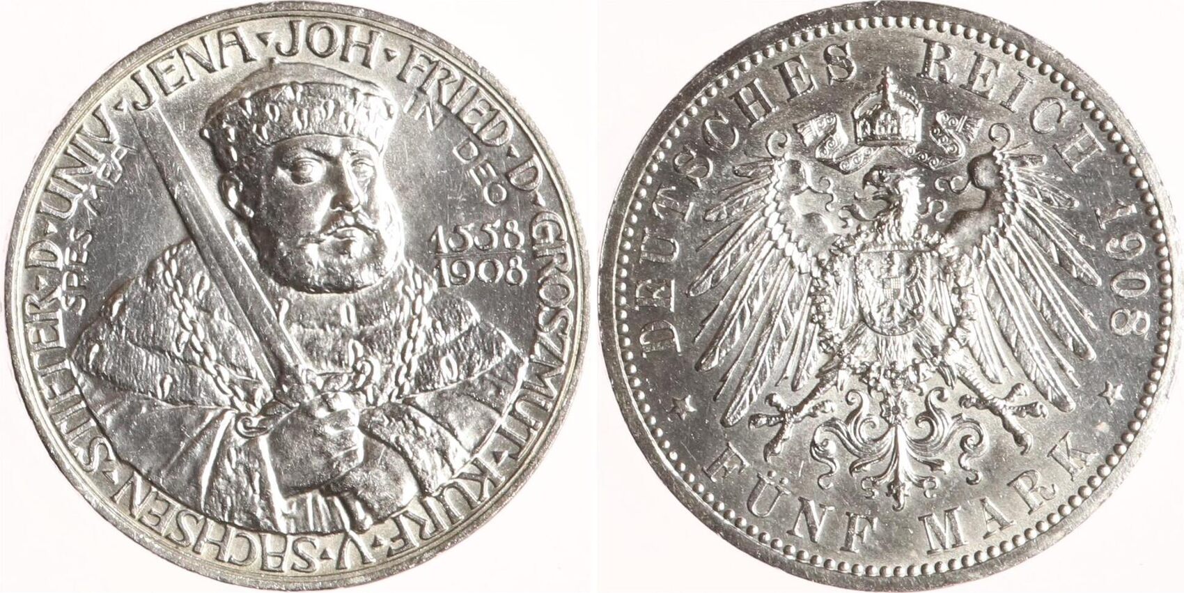 Sachsen-Weimar-Eisenach 5 Mark 1908 (A) Wilhelm Ernst 1901-1918. UNC ...