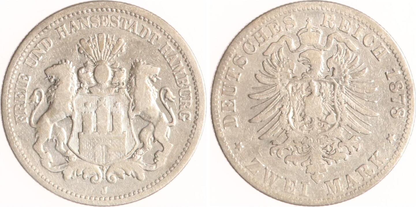 Hamburg 2 Mark 1878 J F/VF | MA-Shops