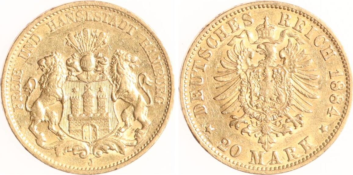 Hamburg 20 Mark 1884 J VF | MA-Shops