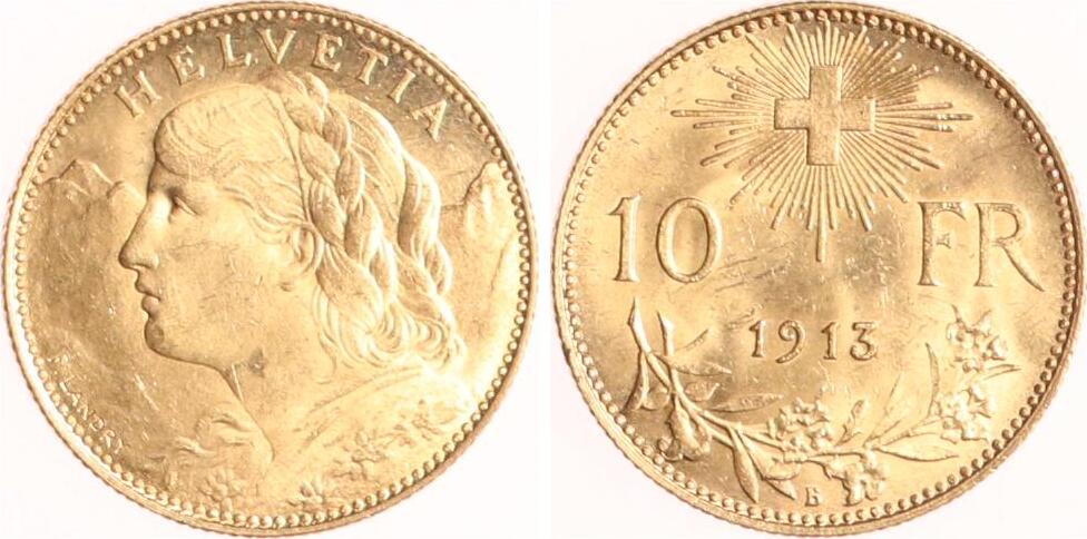 Schweiz 10 Franken 1913 B Vreneli. EF | MA-Shops